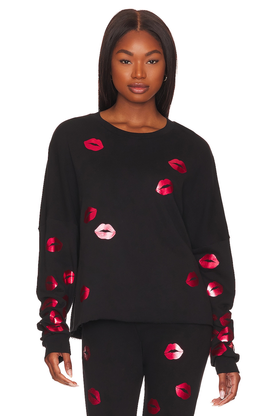 Lauren Moshi Lee Red Lips Crewneck in Black | REVOLVE