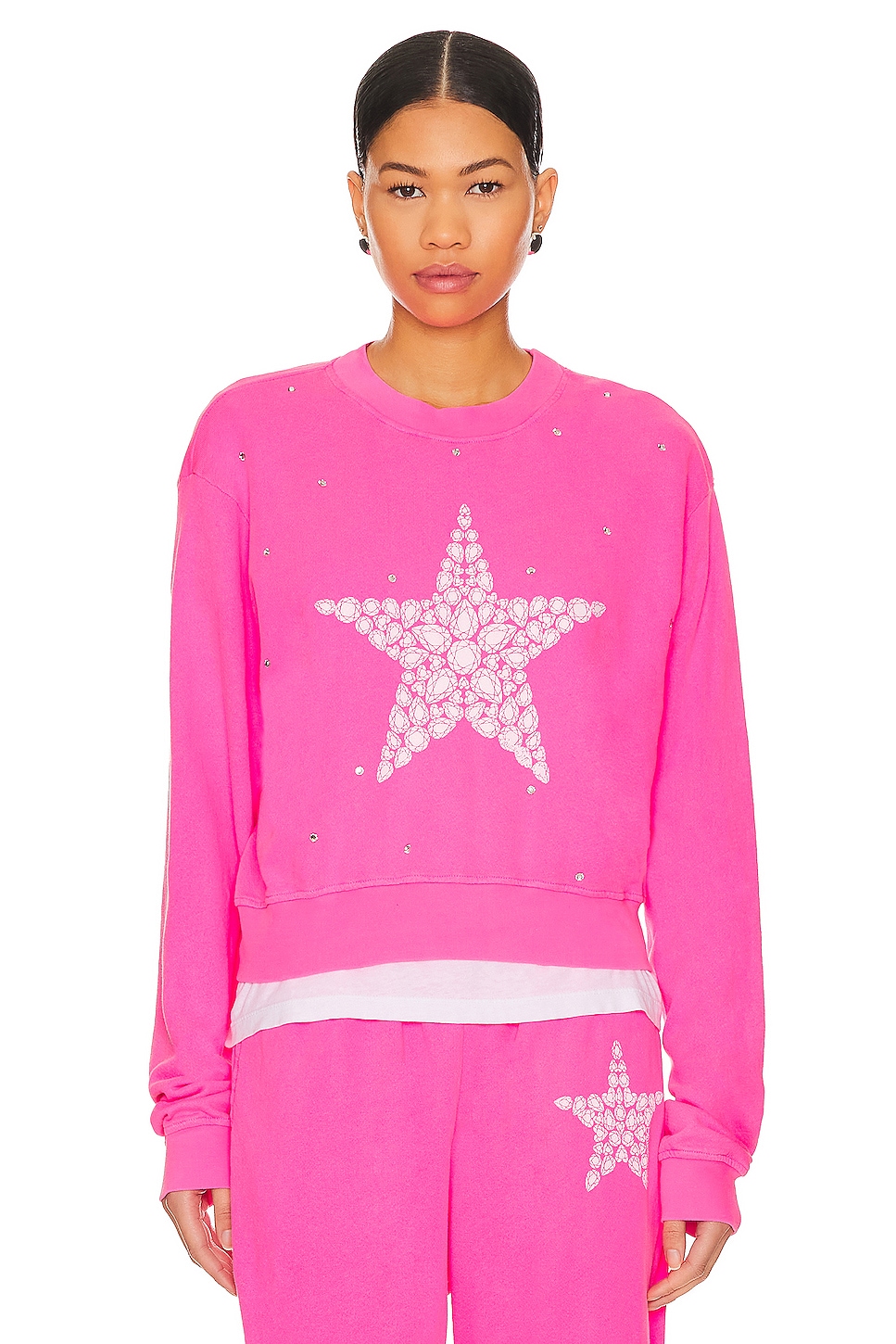 Lauren Moshi Spalding Diamond Star Pullover in Neon Pink | REVOLVE