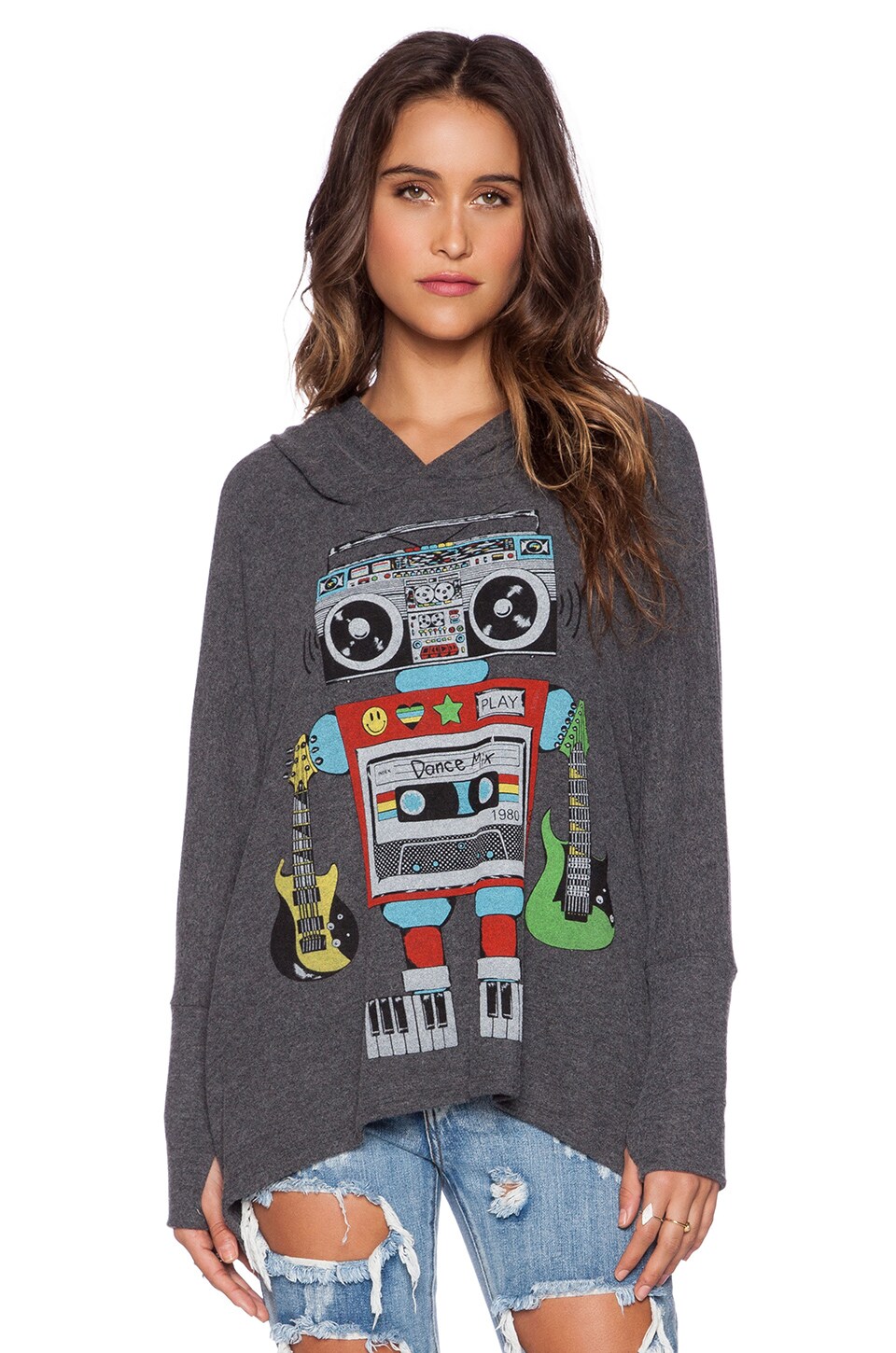 Lauren Moshi Wilma Robot Oversized Pullover With Hood in Black | REVOLVE