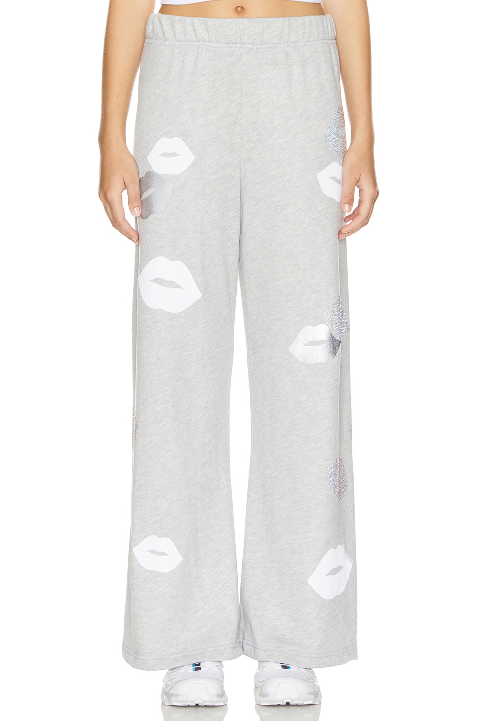 Lauren Moshi Martina Crystal Multi Lips Wide Leg Pant in Heather Grey ...