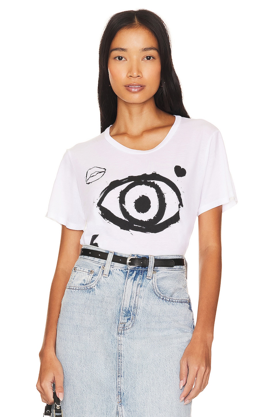 Lauren Moshi Wolf Painted Evil Eye Tee in White | REVOLVE