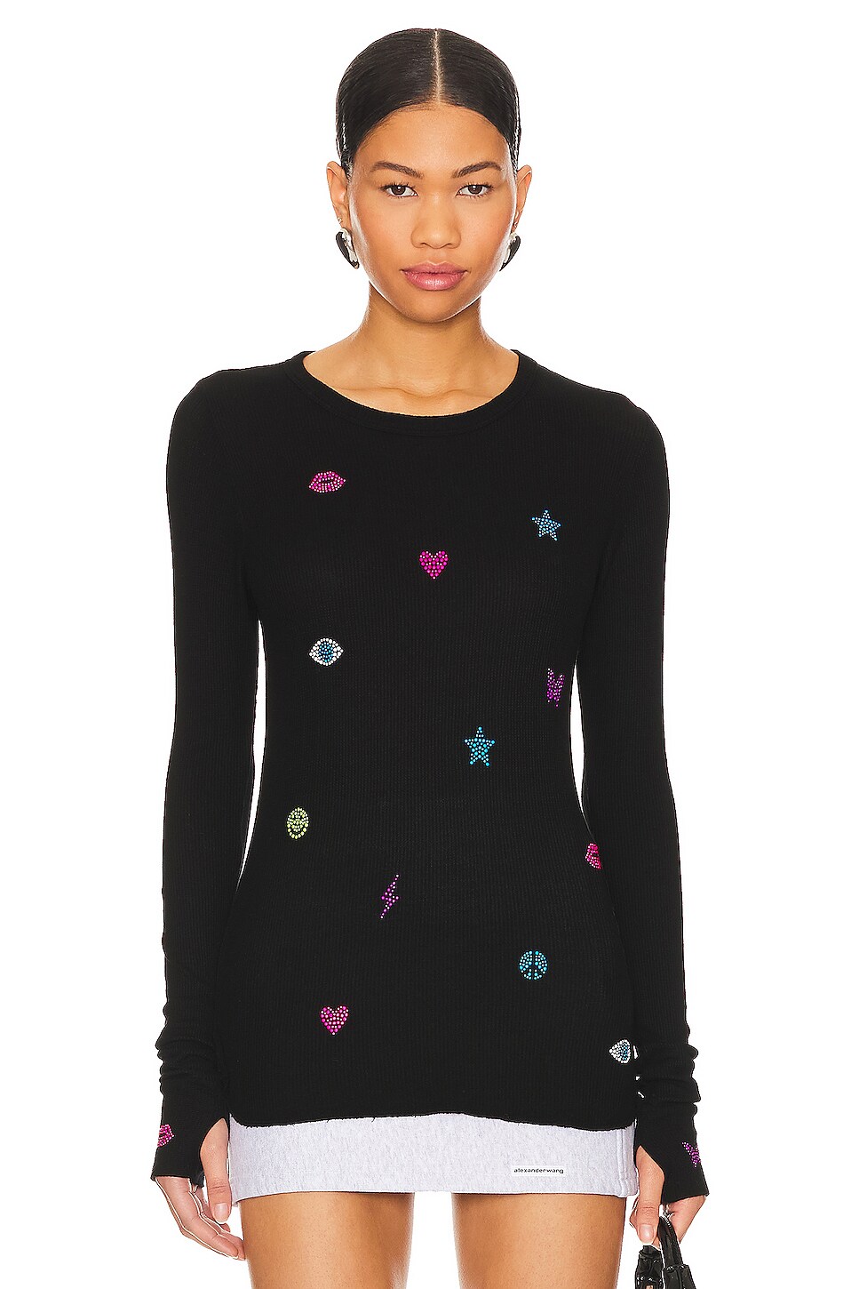 Lauren Moshi Mckinley Neon Stud Elements Top in Black | REVOLVE