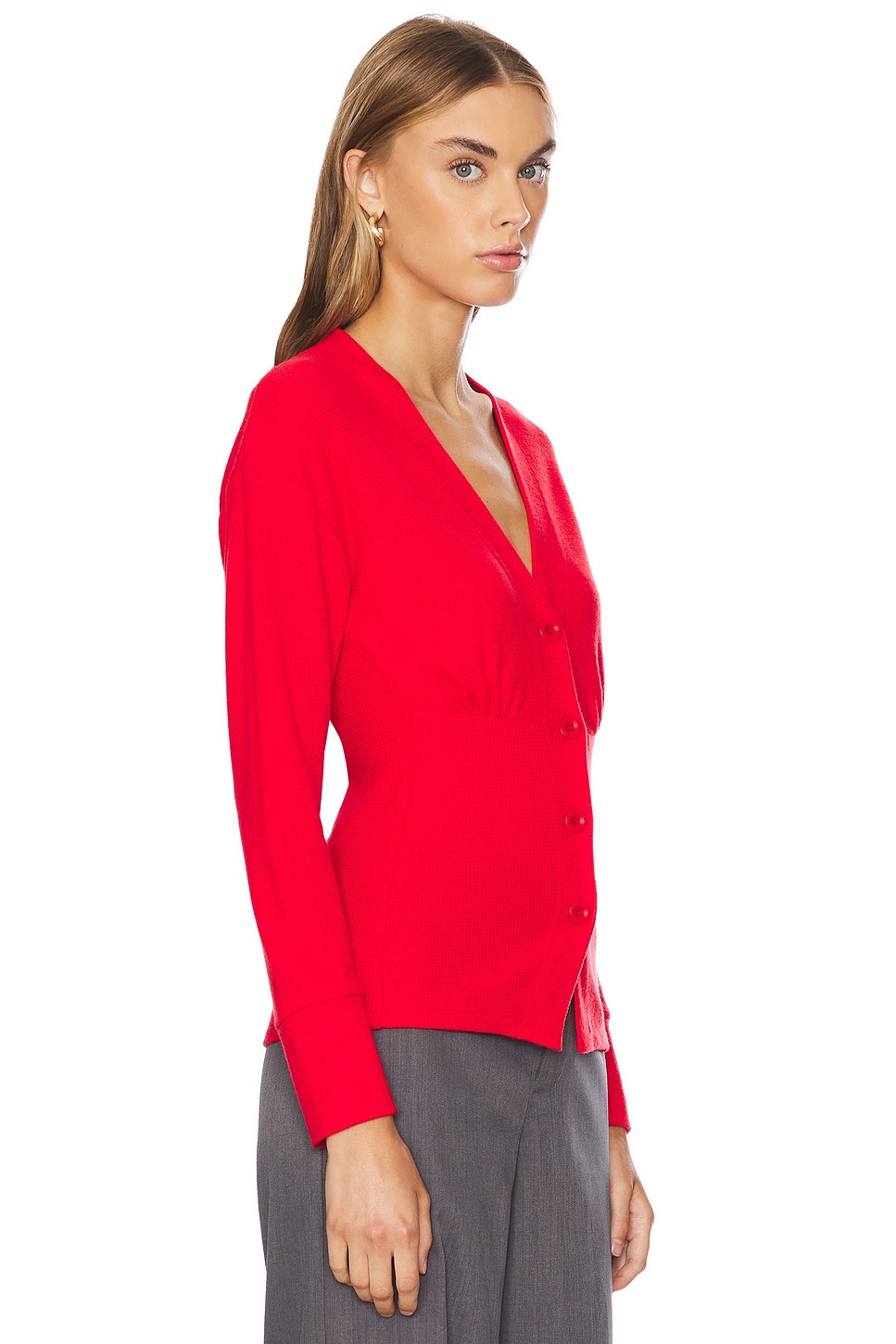 LNA Noel Waffle Cardigan in High Risk Red | REVOLVE