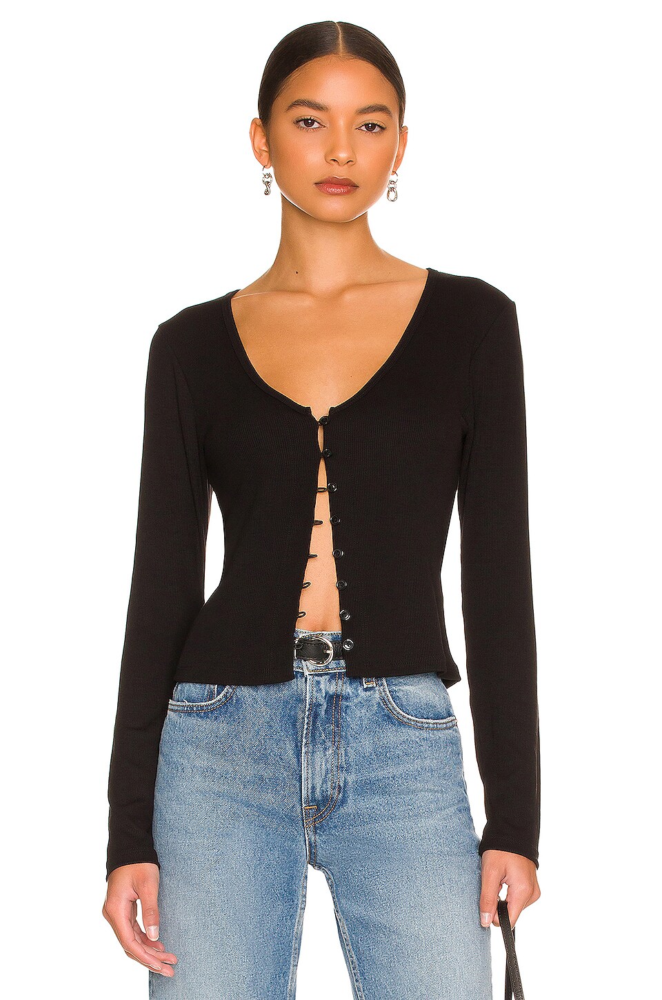 LNA Novah Button Long Sleeve in Black | REVOLVE