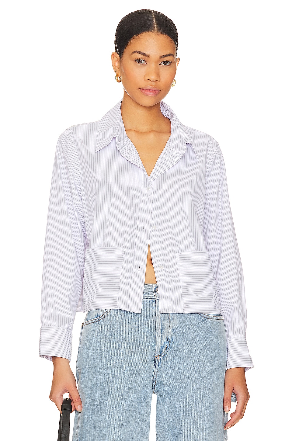LNA Rai Button Up Shirt in White & Black | REVOLVE