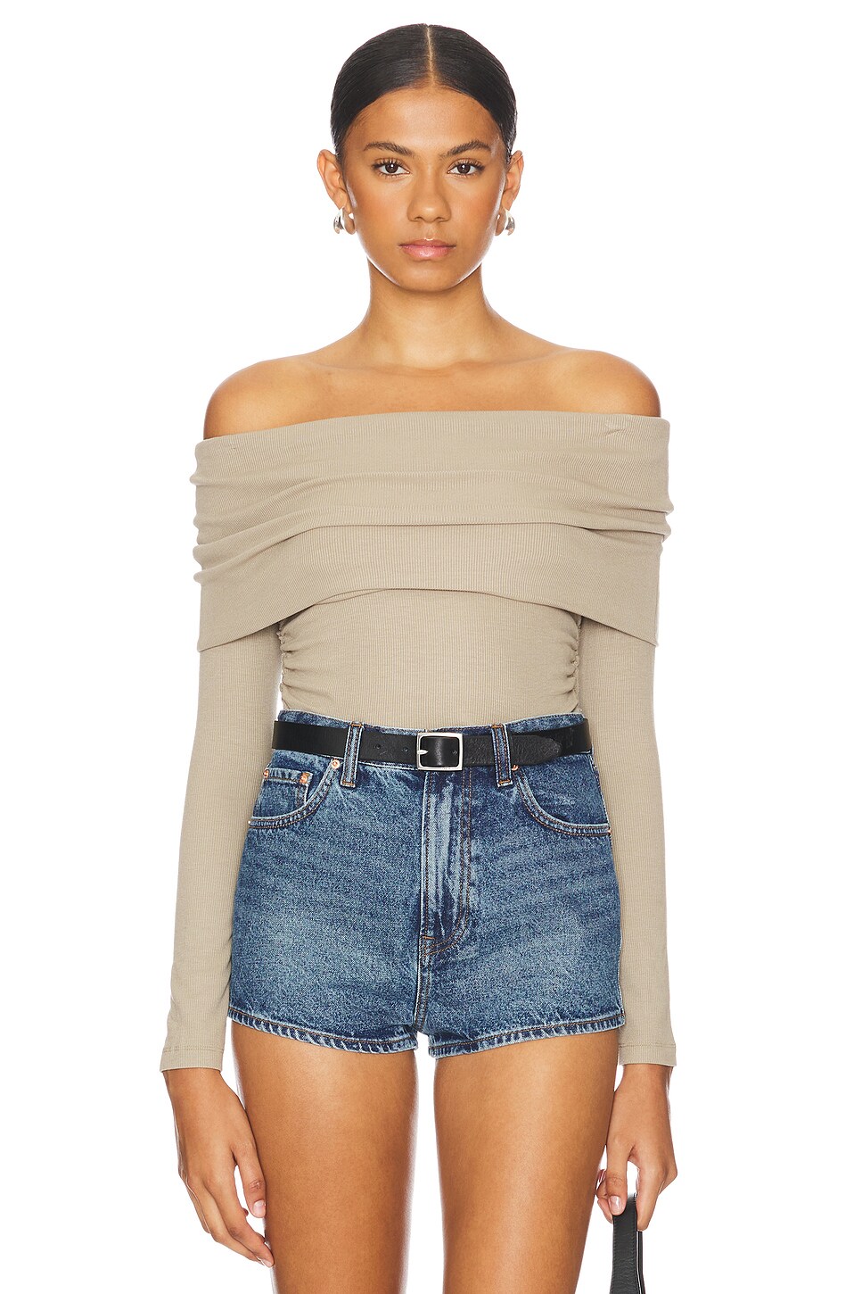 LNA Liya Ribbed Fold Over Top in Timber Wolf | REVOLVE