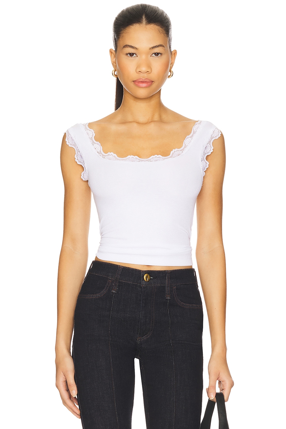 LNA Cassidy Lace Ribbed Tank in White | REVOLVE
