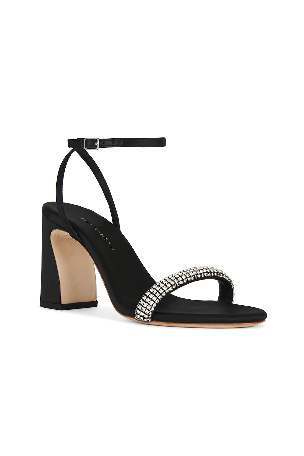 Loeffler Randall Malia Curved Sandal in Black Satin With Diamond Strap ...