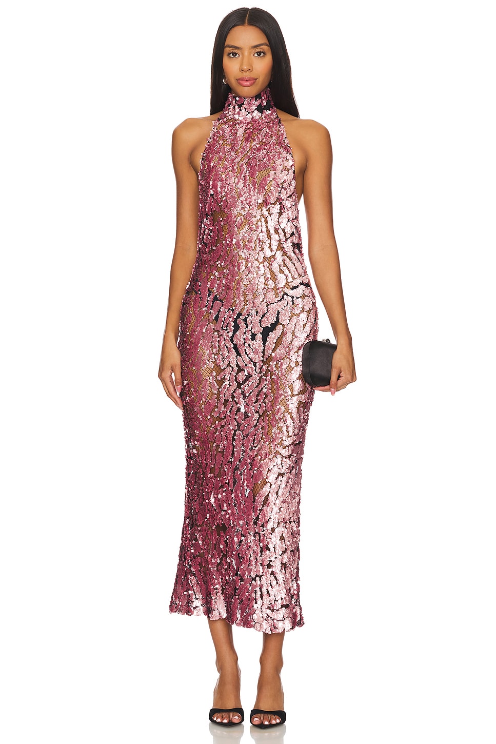 Lapointe Sequin Halter Open Back Dress in Mauve | REVOLVE