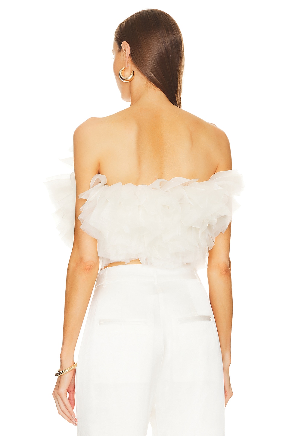 Lapointe Ruffle Poof Bustier Top in Cream | REVOLVE