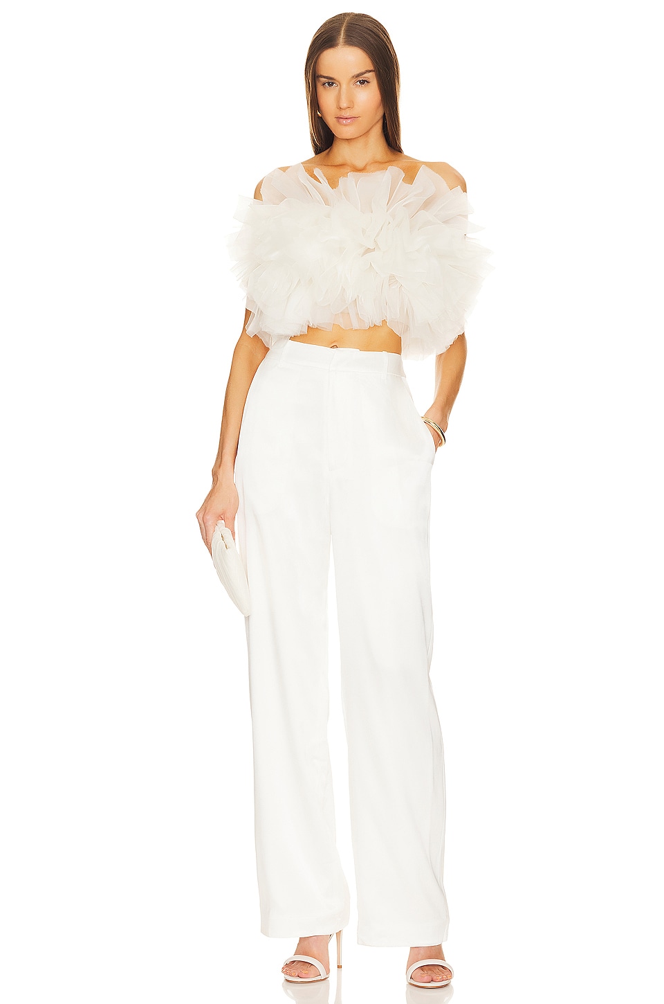 Lapointe Ruffle Poof Bustier Top in Cream | REVOLVE