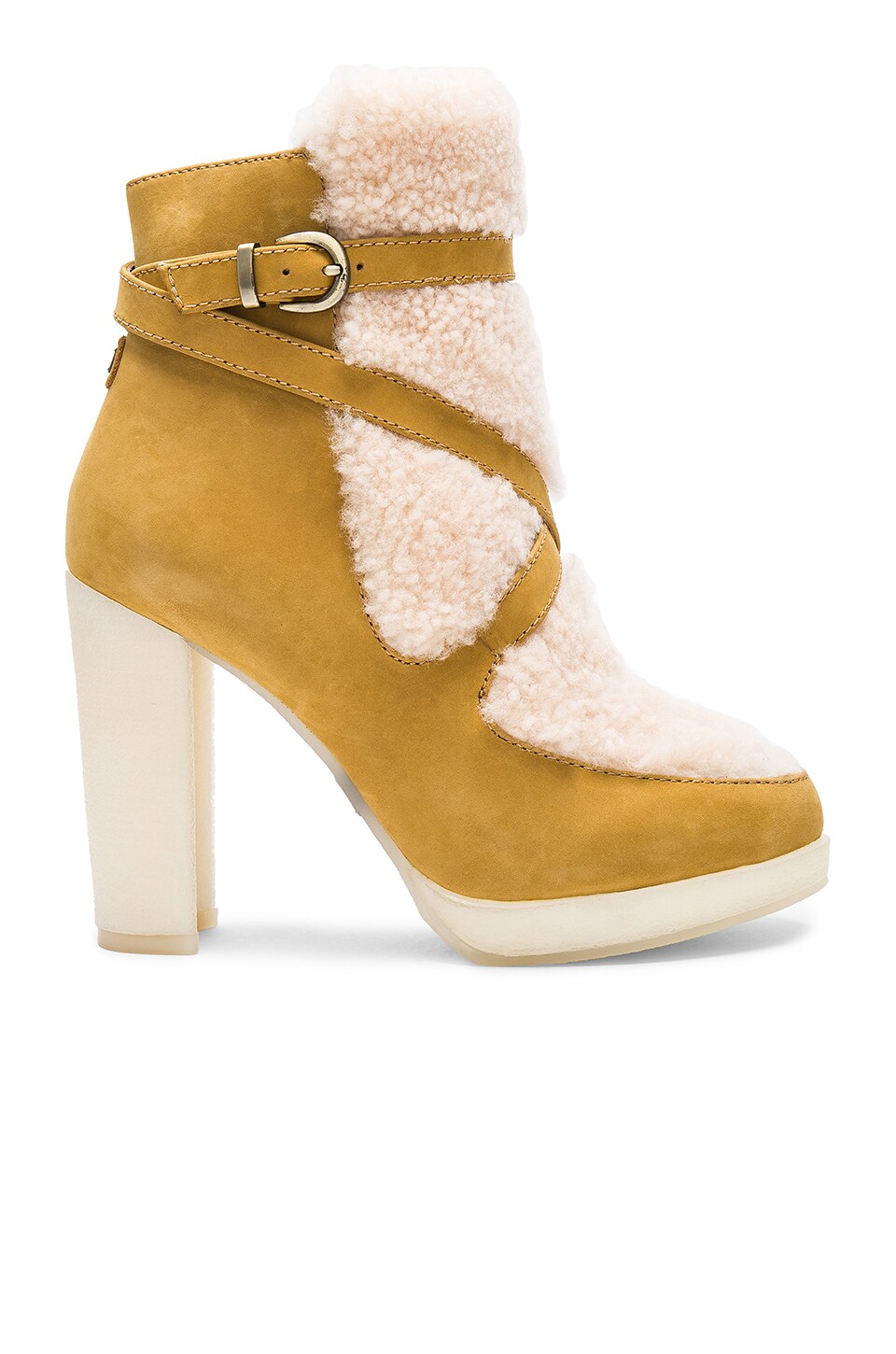 Australia Luxe Collective Mercy Shearling Heels in Tobacco | REVOLVE