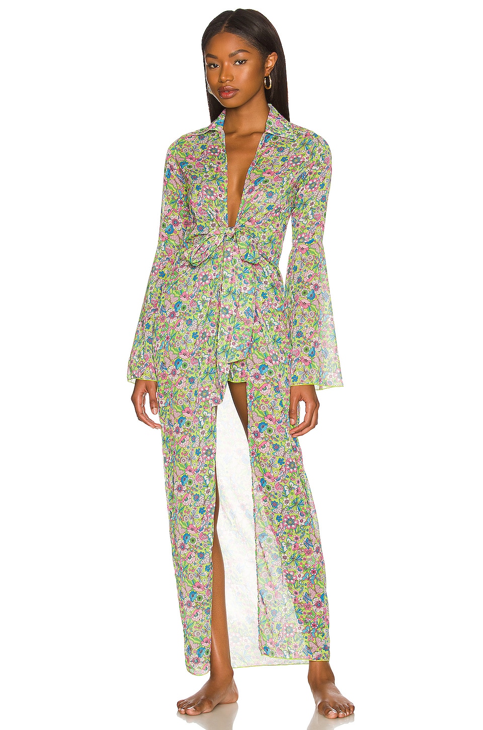 Lovers and Friends Ring My Bell Robe in Lime Hippy Floral | REVOLVE