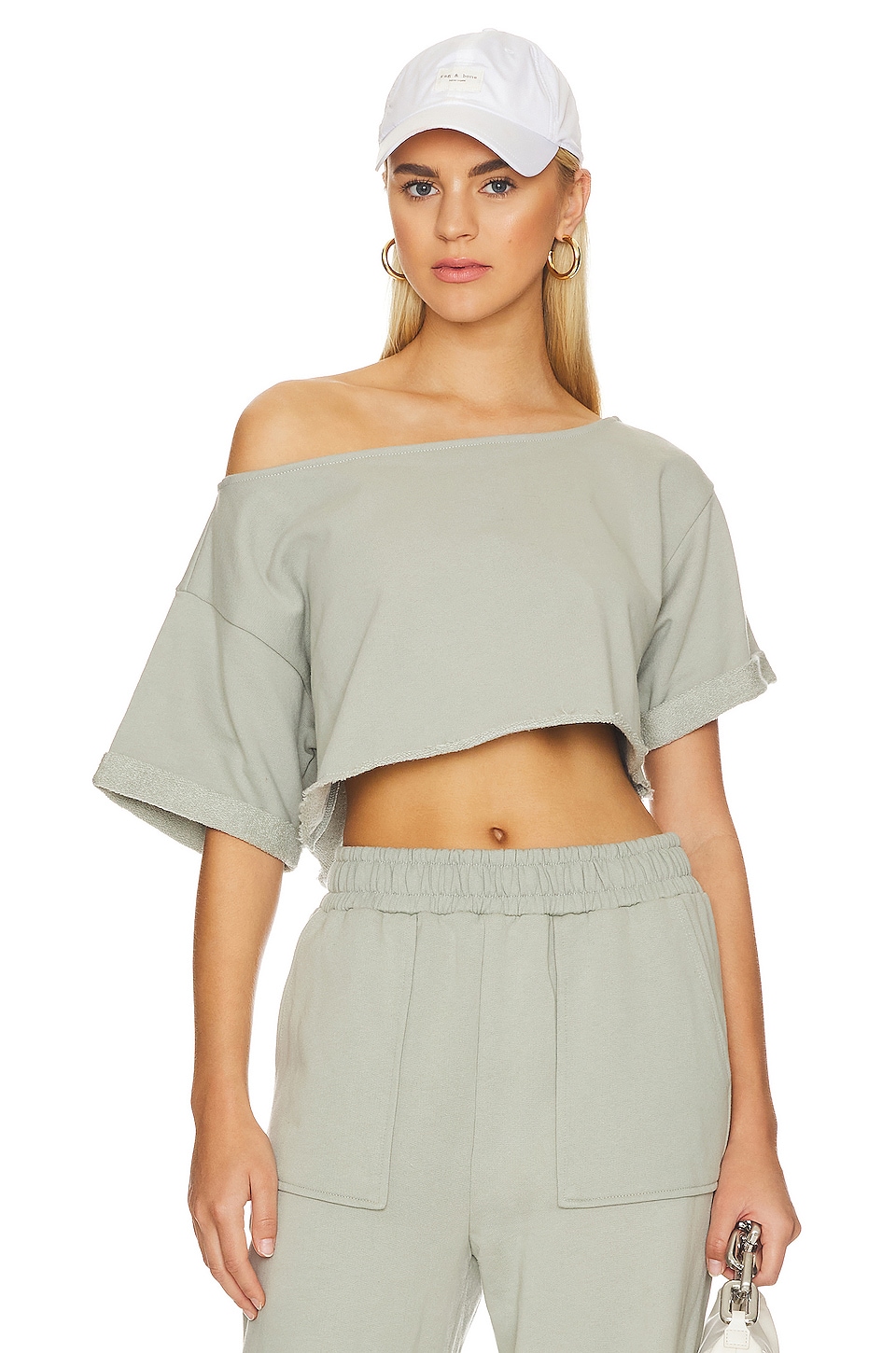 Lovers and Friends Cropped Off Shoulder Top in Sage Green | REVOLVE