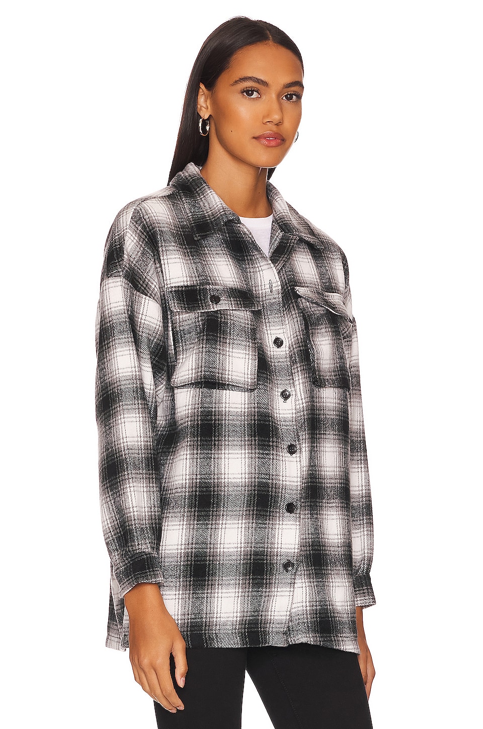 Lovers and Friends Harlow Flannel Shacket in Black & White | REVOLVE