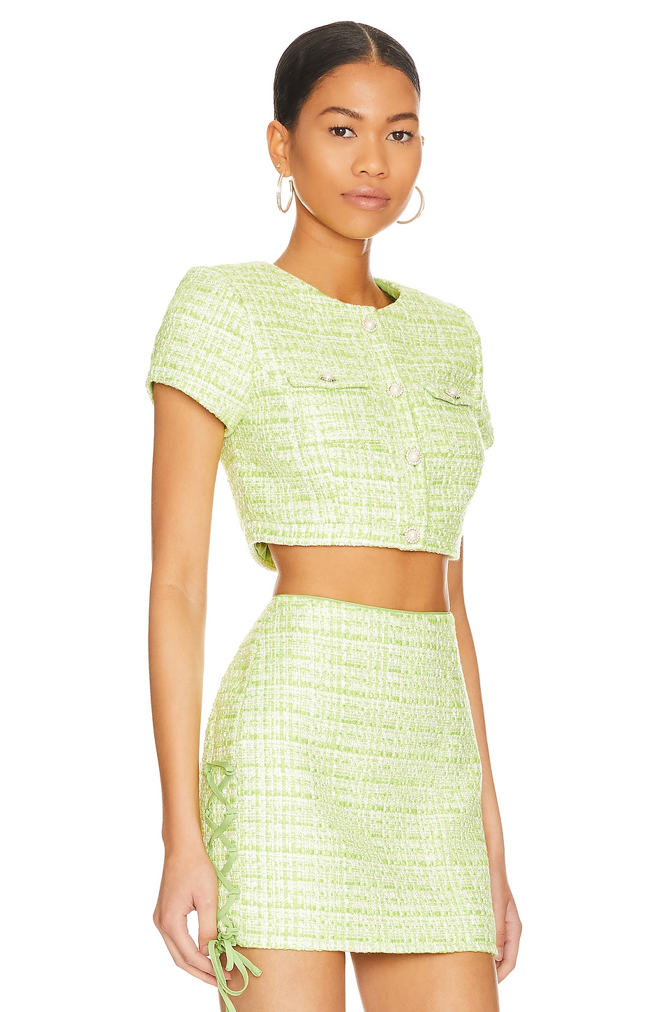 Lovers and Friends Tai Cropped Top in Lime Green Tweed | REVOLVE