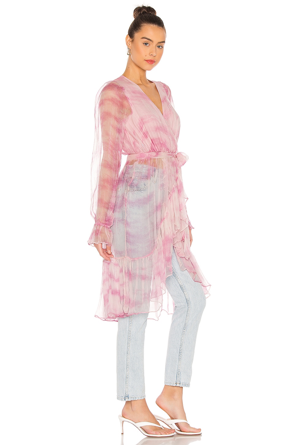 LPA Ruffle Duster With Peasant Sleeve in Rose Tie Dye | REVOLVE