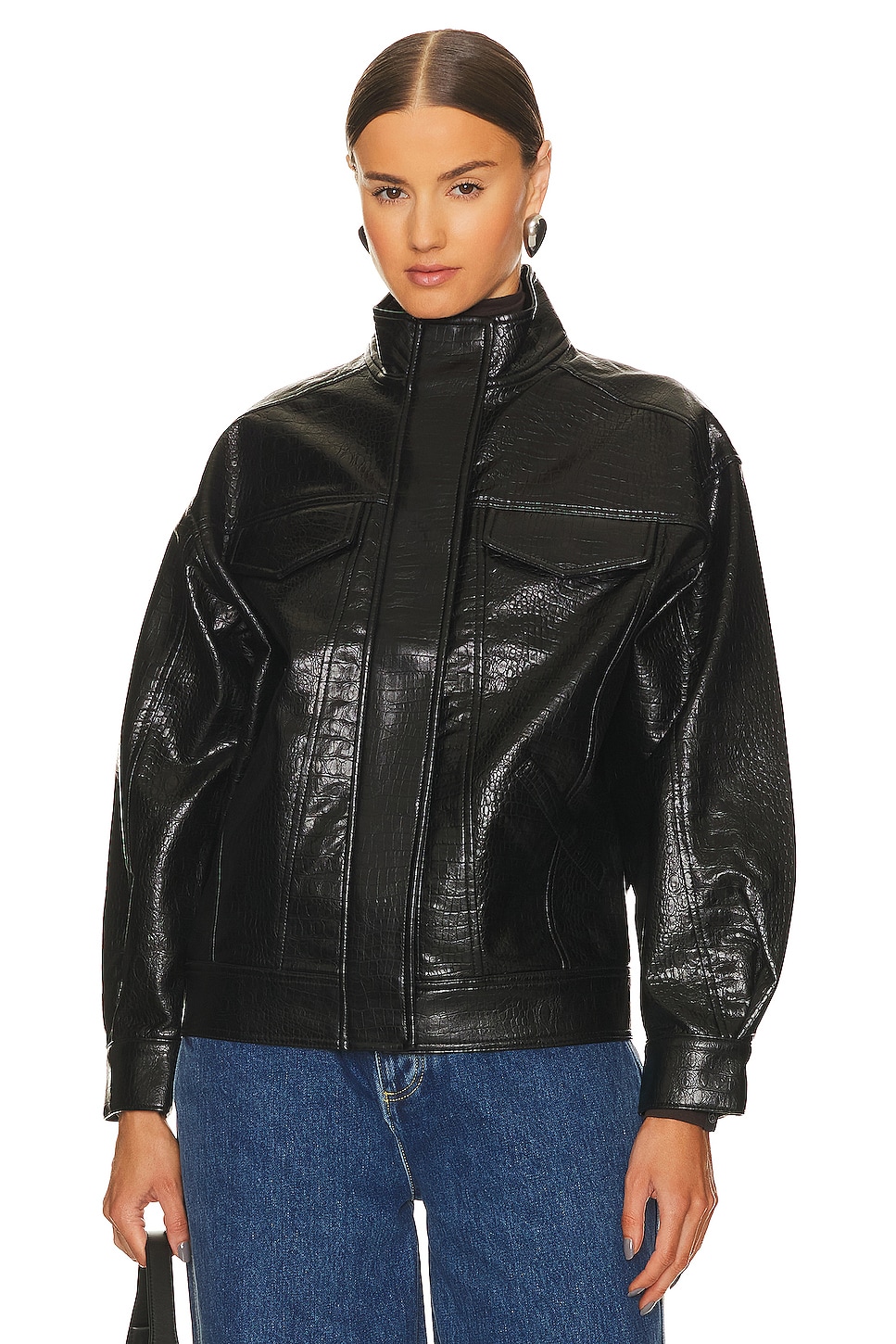 LPA Halle Faux Leather Bomber Jacket in Black | REVOLVE