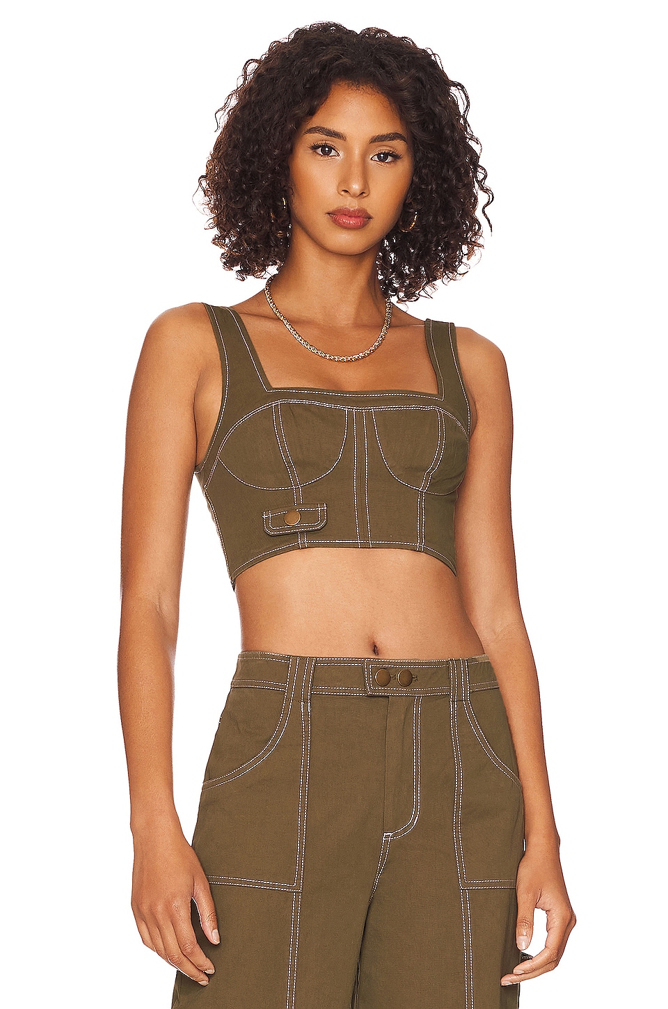 LPA Nia Corset Crop Top in Olive Green | REVOLVE