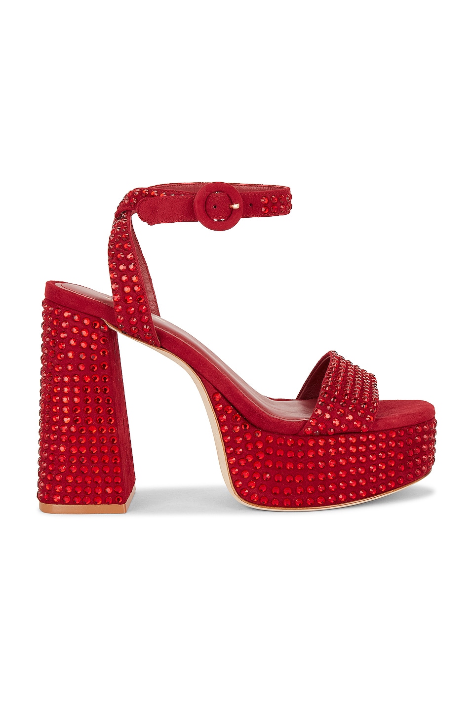 Larroude Dolly Crystal Heel in Lipstick Red | REVOLVE
