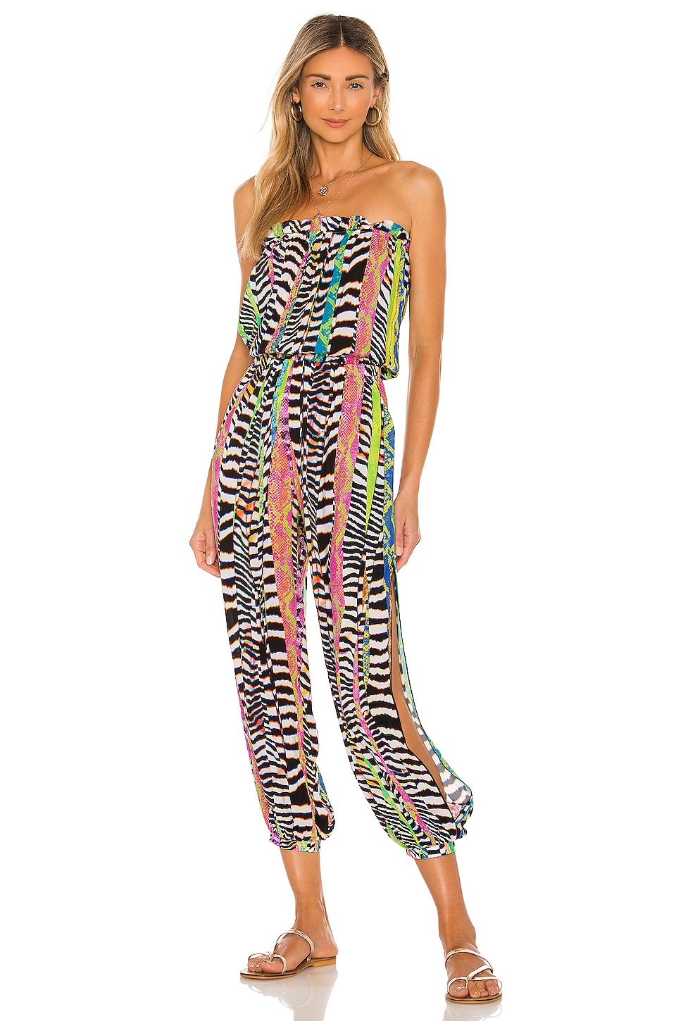 Luli Fama Strapless Ruffle Jogger Jumpsuit in Luli Disco | REVOLVE