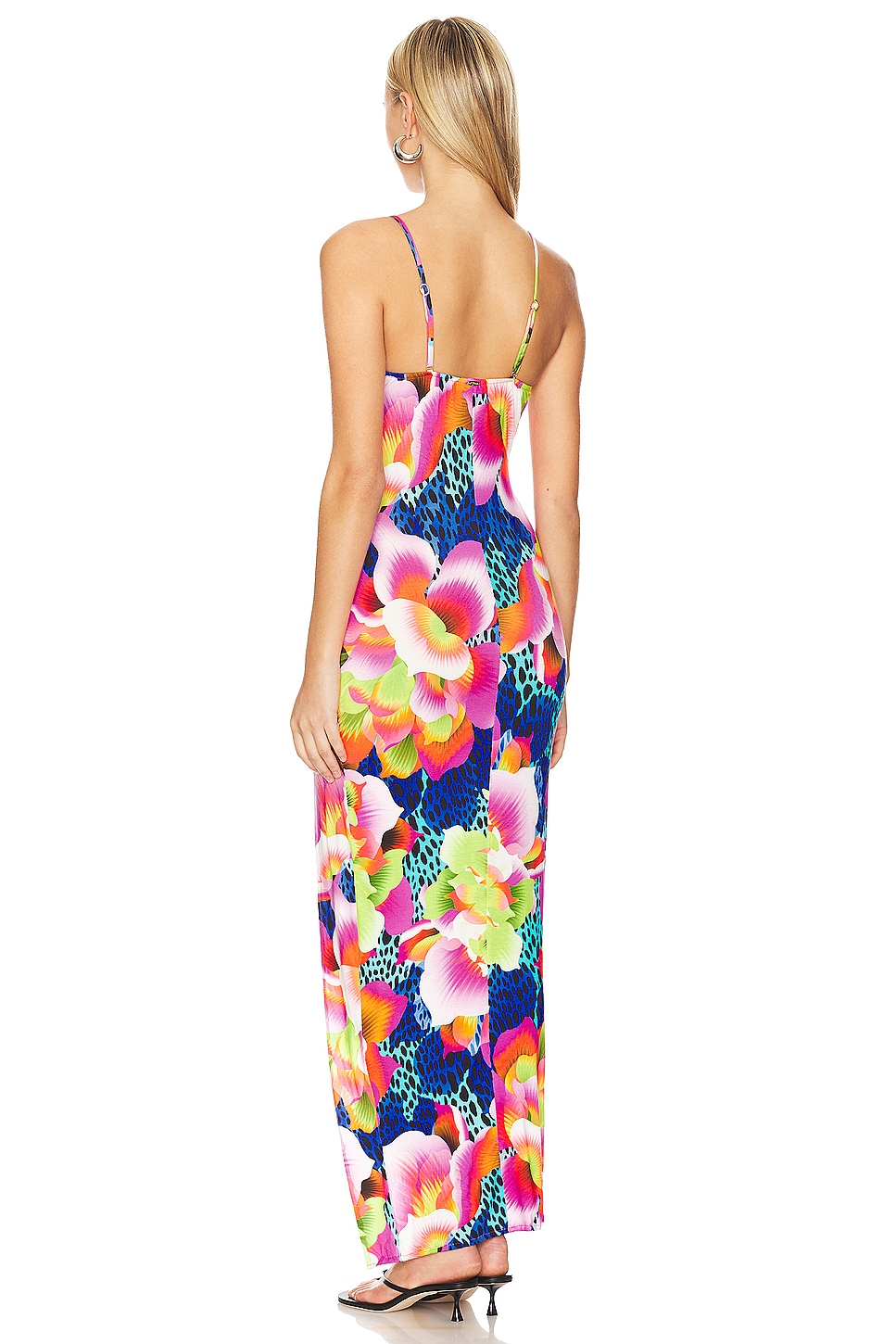 Luli Fama Tropical Illusions Fitted Side Slit Maxi Dress in Multi Blue ...