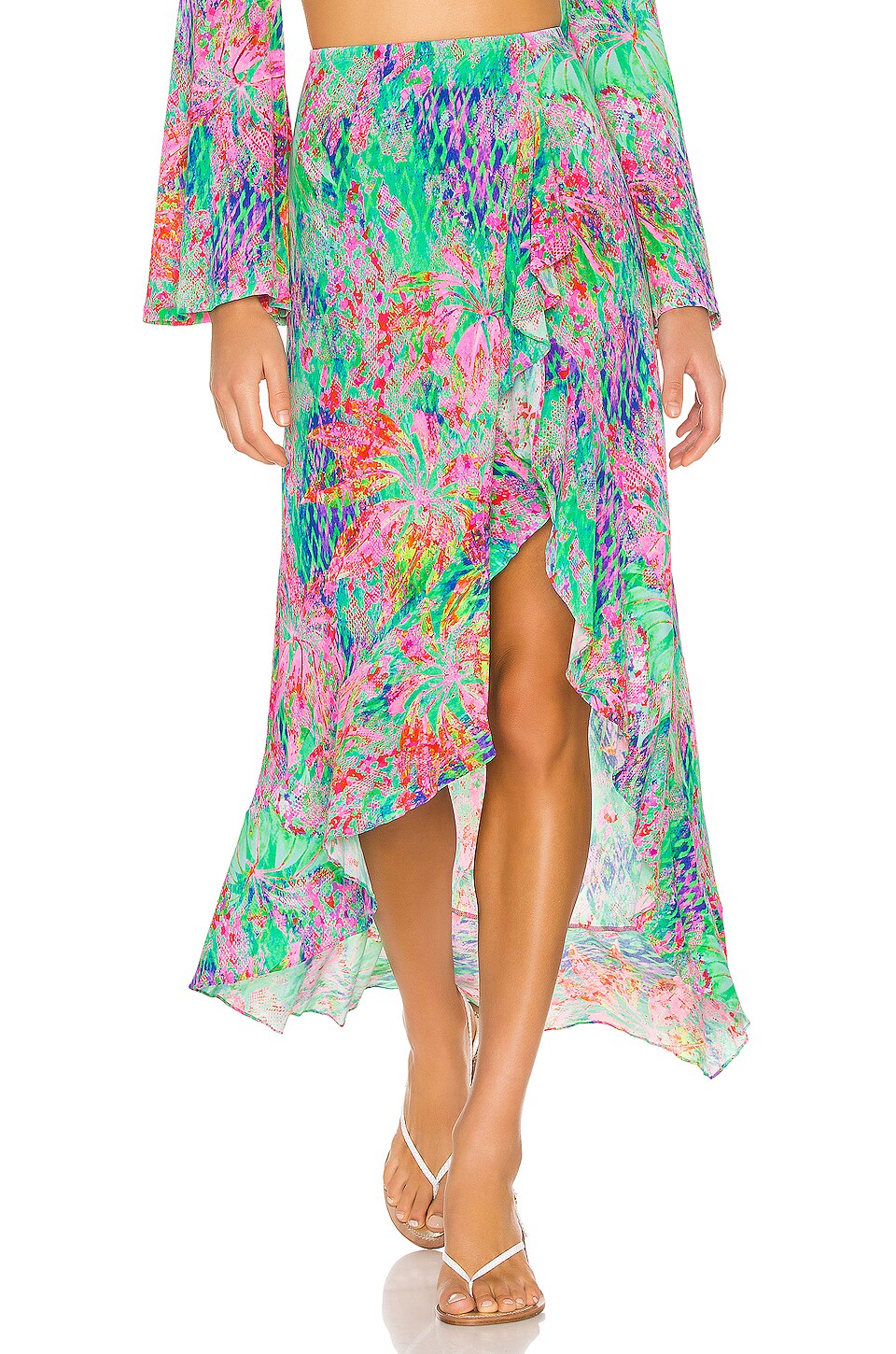 Luli Fama Lemonade Rush Ruffled Hi Lo Slit Skirt in Multicolor | REVOLVE