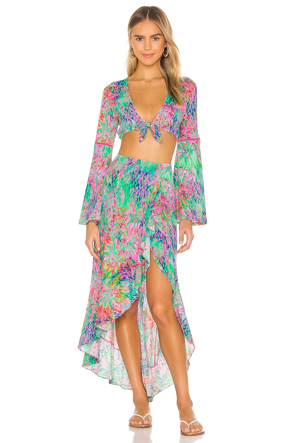 Luli Fama Lemonade Rush Ruffled Hi Lo Slit Skirt in Multicolor | REVOLVE