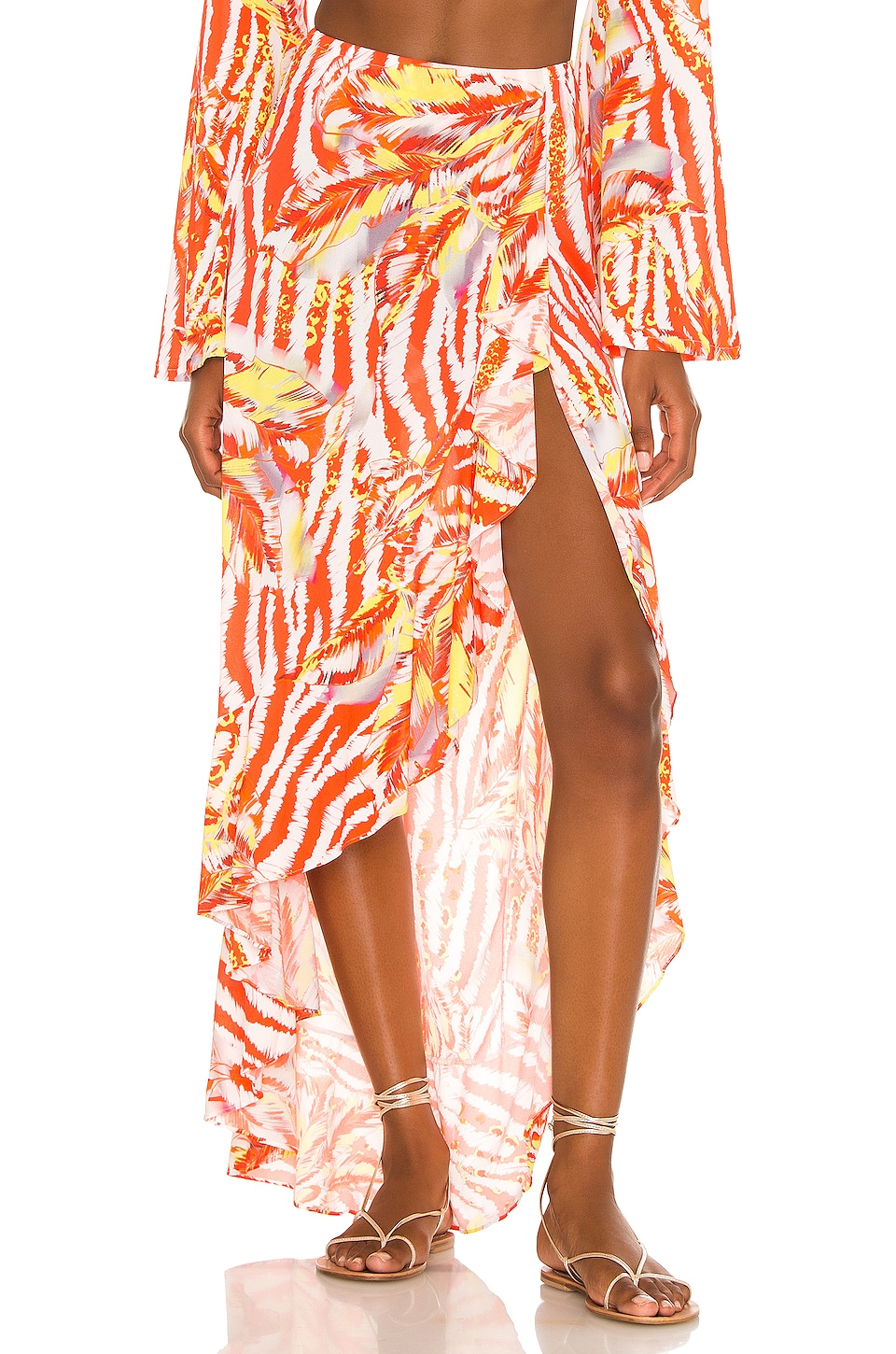 Luli Fama Ruffle High Low Slit Skirt in Love Me Wild | REVOLVE