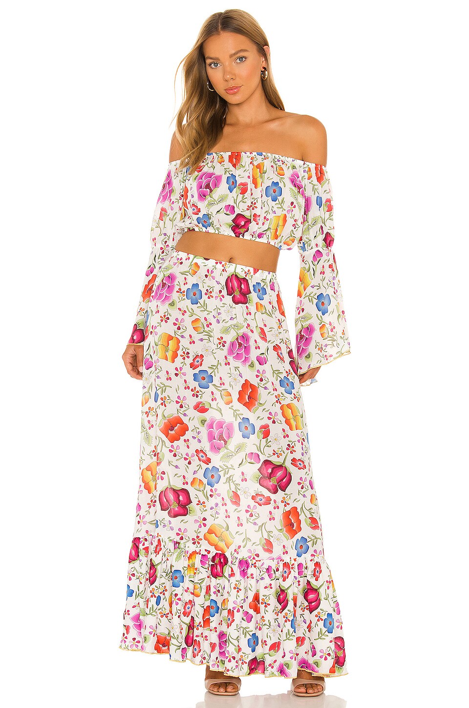 Luli Fama Ruffle Hem Maxi Skirt in Amory Playa | REVOLVE