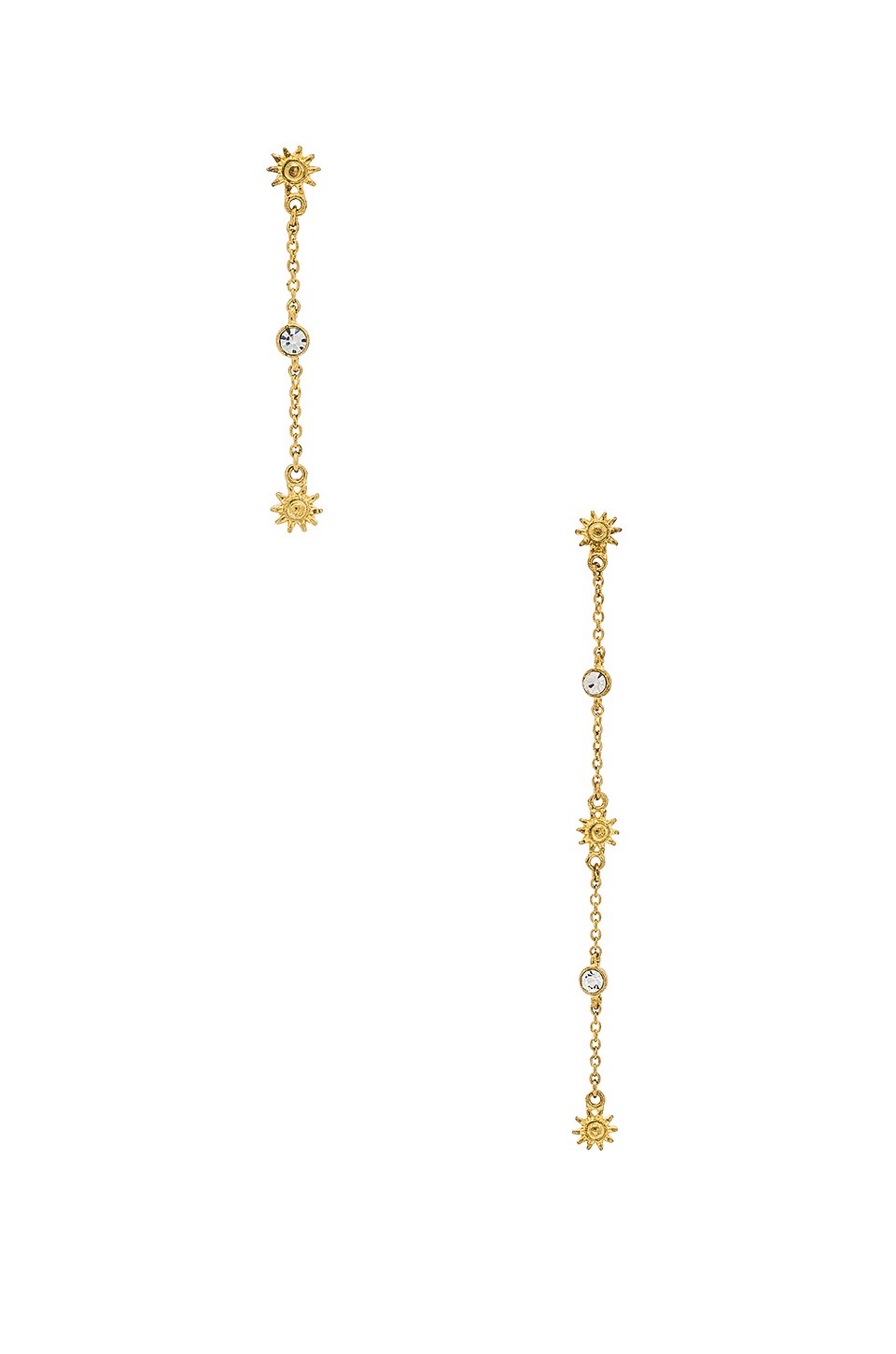 Luv AJ The Sunburst Drop Chain Studs in Gold | REVOLVE