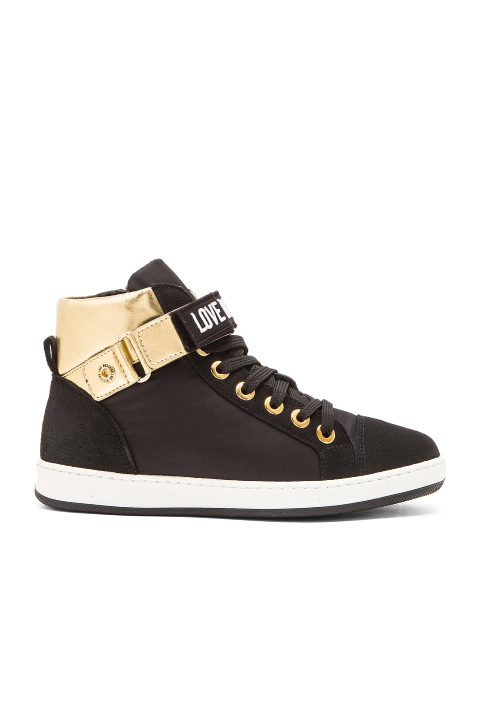 Love Moschino Hi-Top Sneaker in Black & Gold | REVOLVE