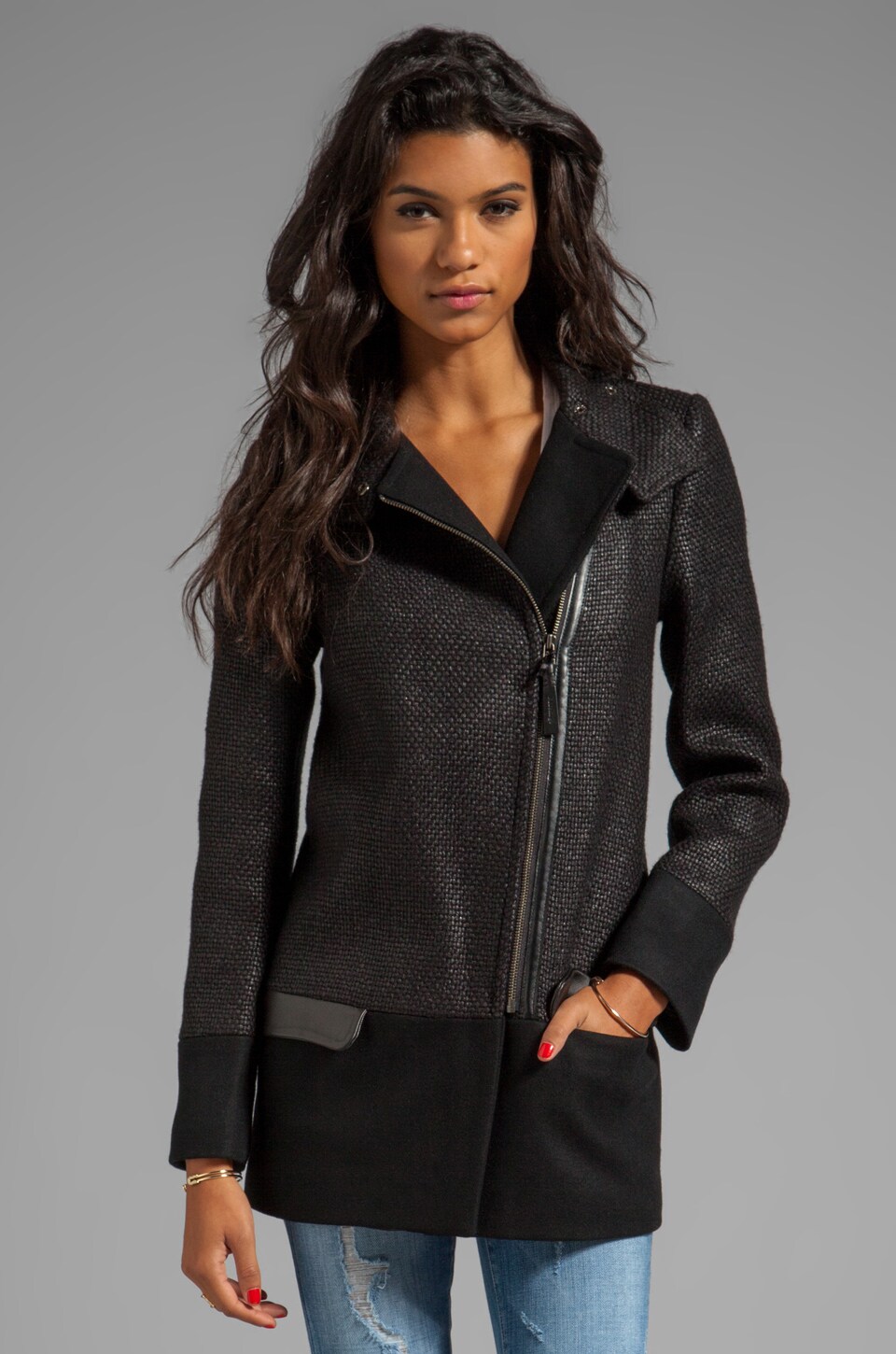 Mackage Dolores Coated Wool Jacket in Black | REVOLVE
