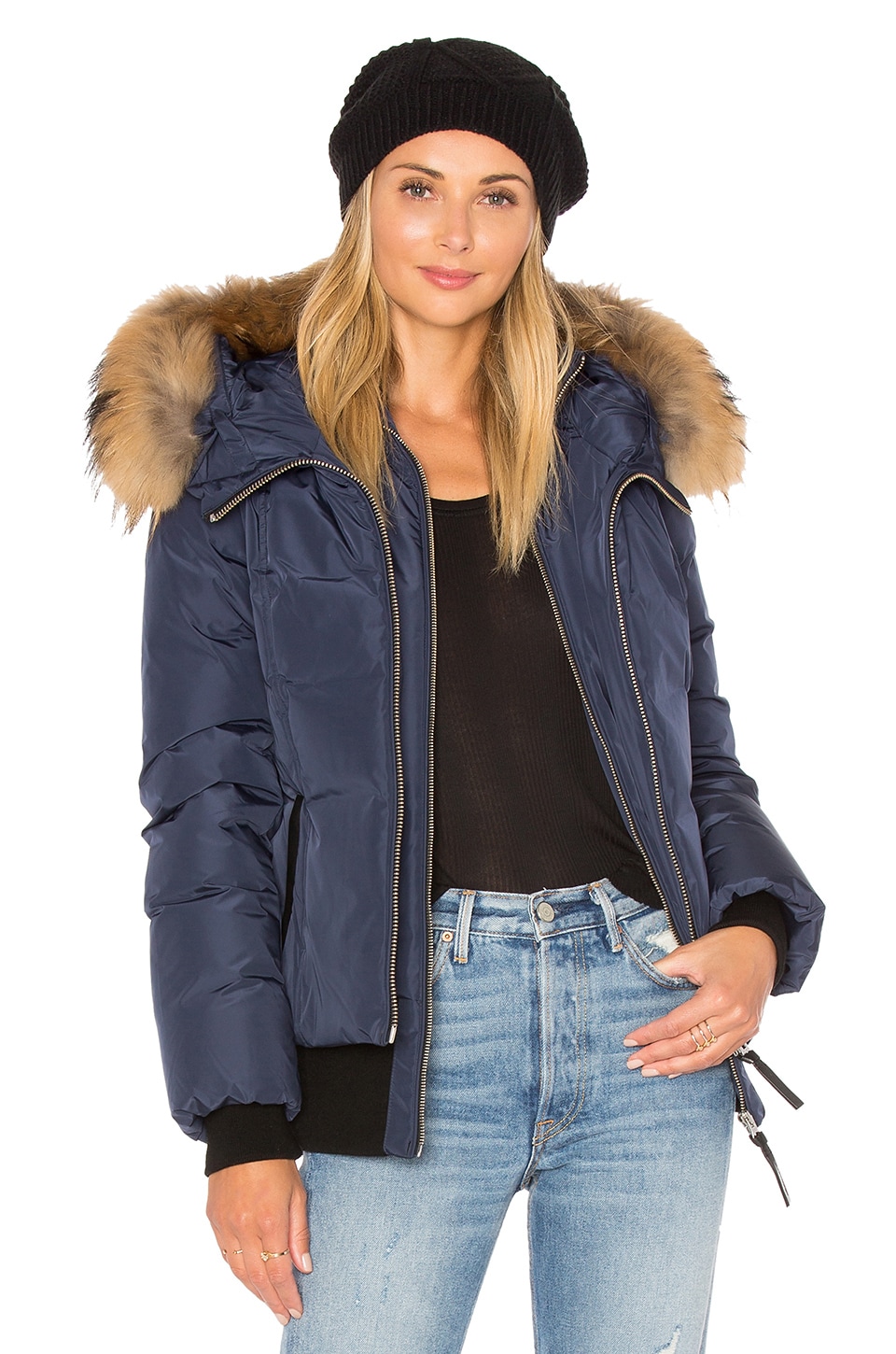Mackage Romane Jacket with Asiatic Raccoon Fur Trim in Ink | REVOLVE