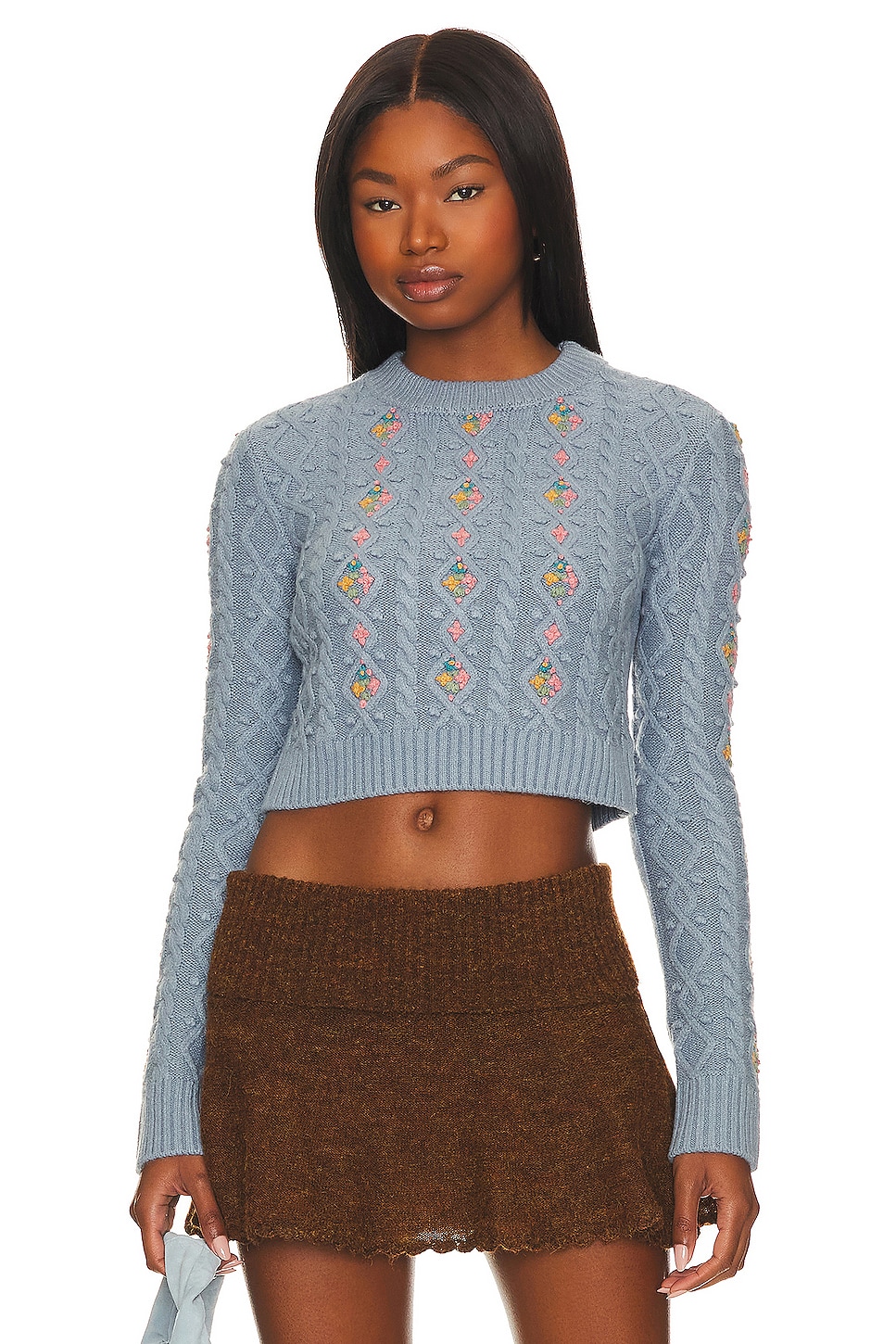 MAJORELLE Mansi Cropped Sweater in Sky Blue | REVOLVE