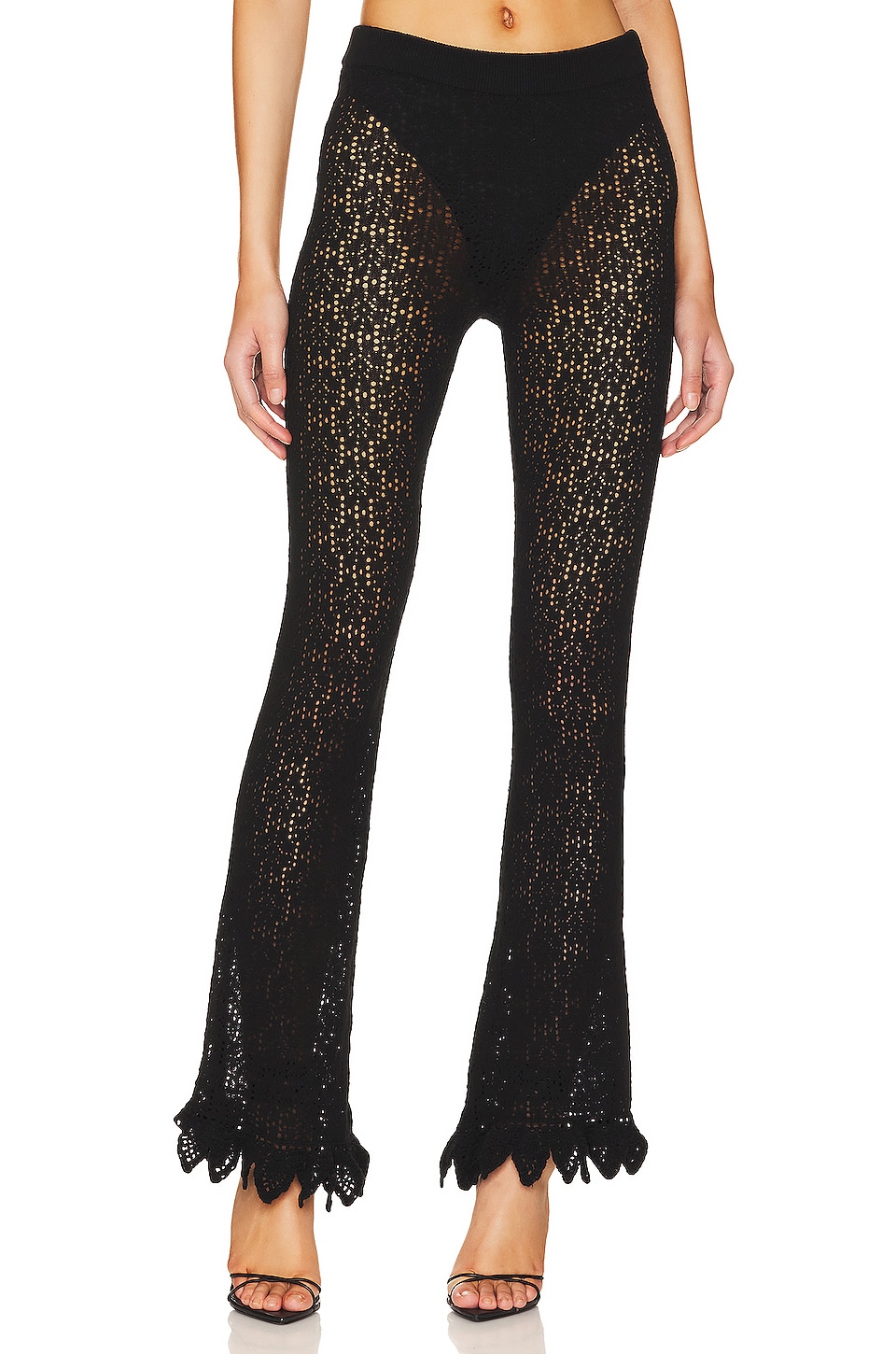 MAJORELLE Karenza Pointelle Knit Pants in Black | REVOLVE