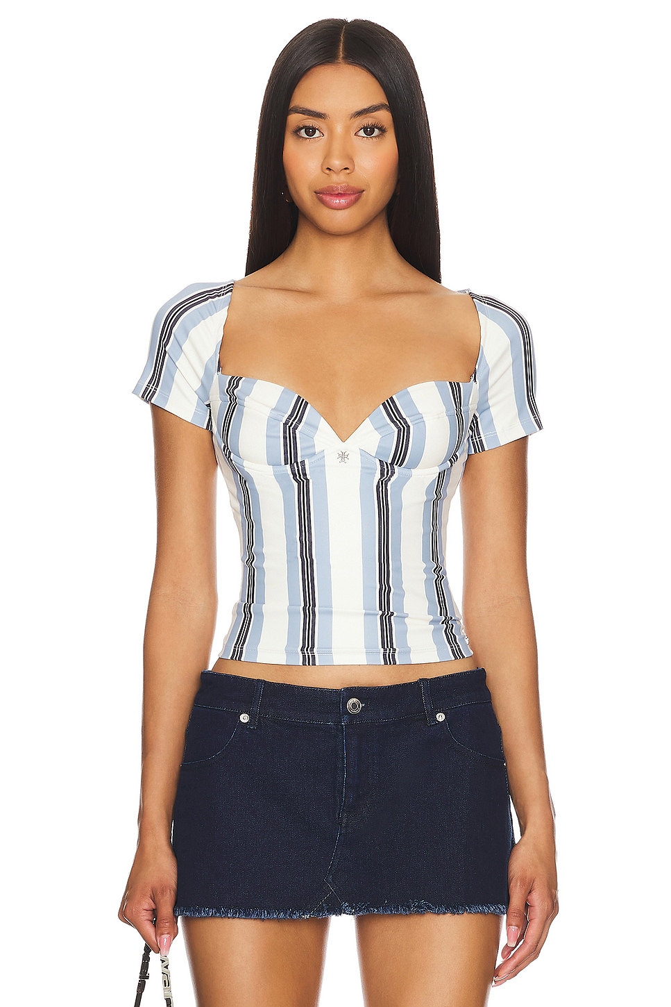 Miaou Olivia Top in Black & Blue Stripe | REVOLVE
