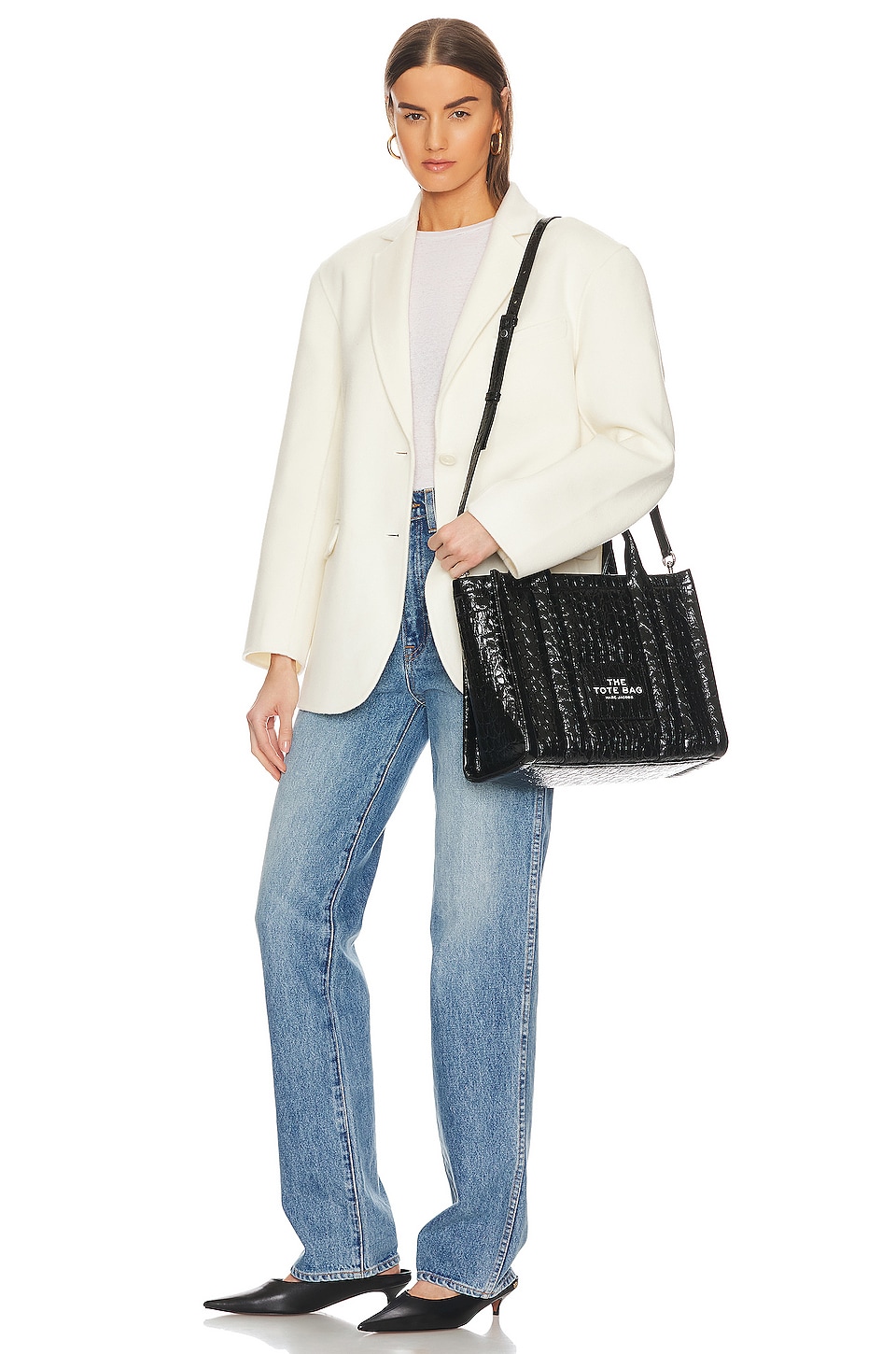 Marc Jacobs The Croc-Embossed Medium Tote Bag in Black | REVOLVE