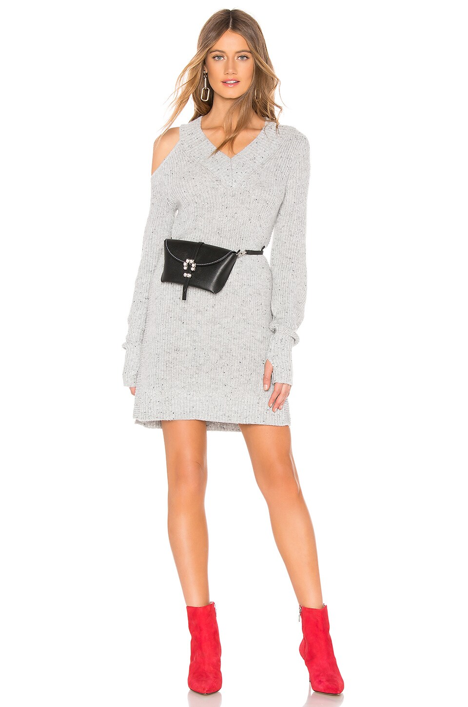 Marled x Olivia Culpo Cut Out Sweater Dress in Grey Fleck | REVOLVE