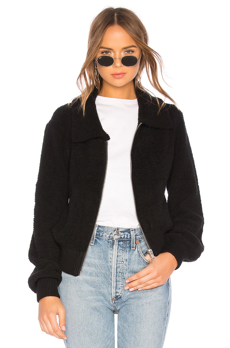 Marled x Olivia Culpo Boucle Bomber Jacket in Black | REVOLVE