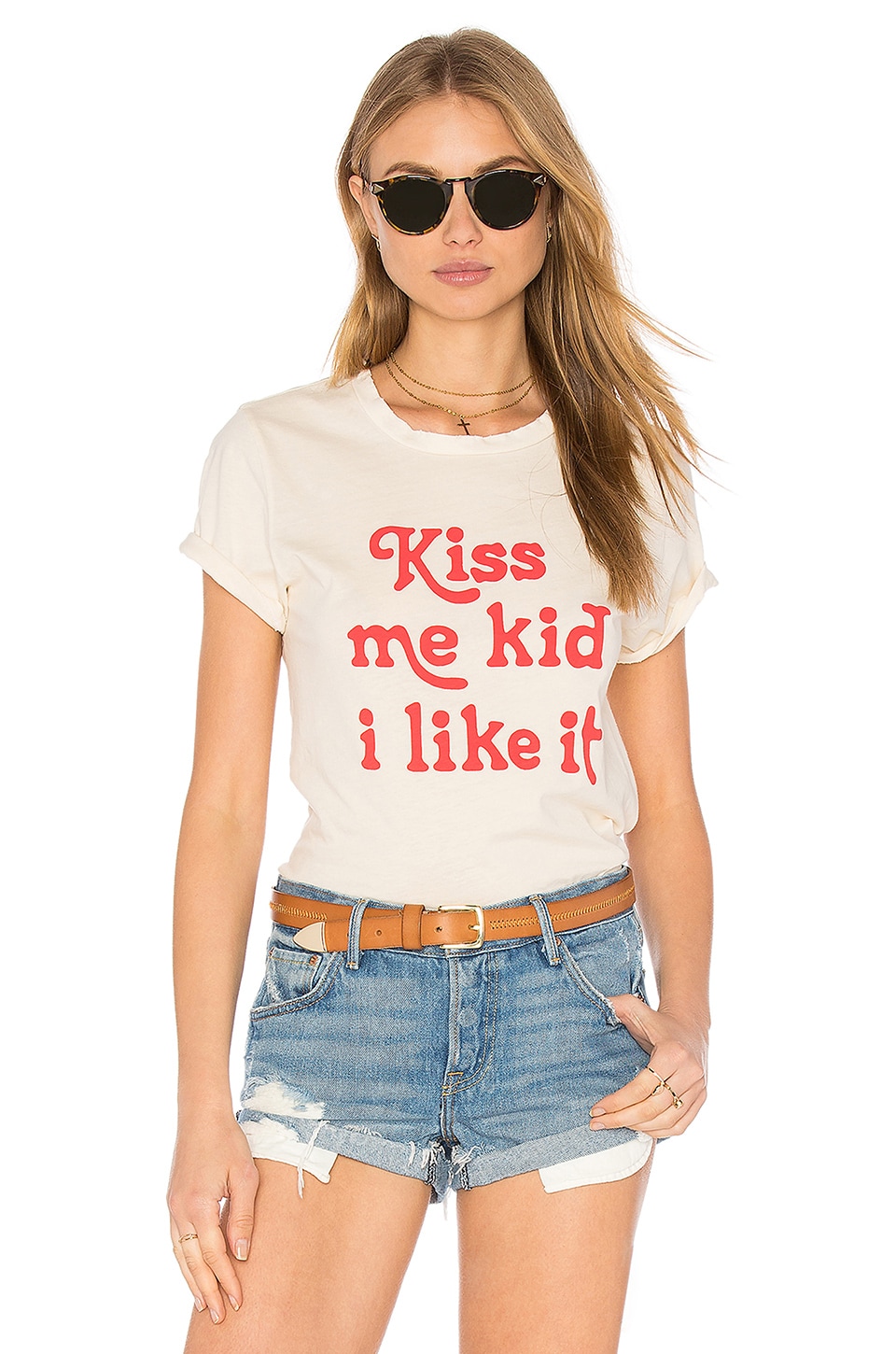 MATE the Label Kiss Me Kid Beau Crew Tee in Vintage White & Red | REVOLVE