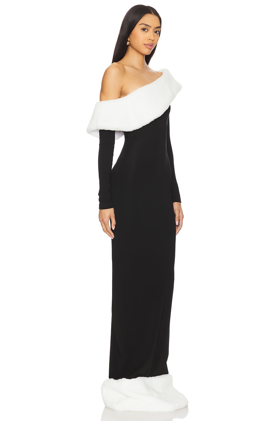 MISCREANTS Charlotte Dress With Faux Fur Trim in Black & White | REVOLVE