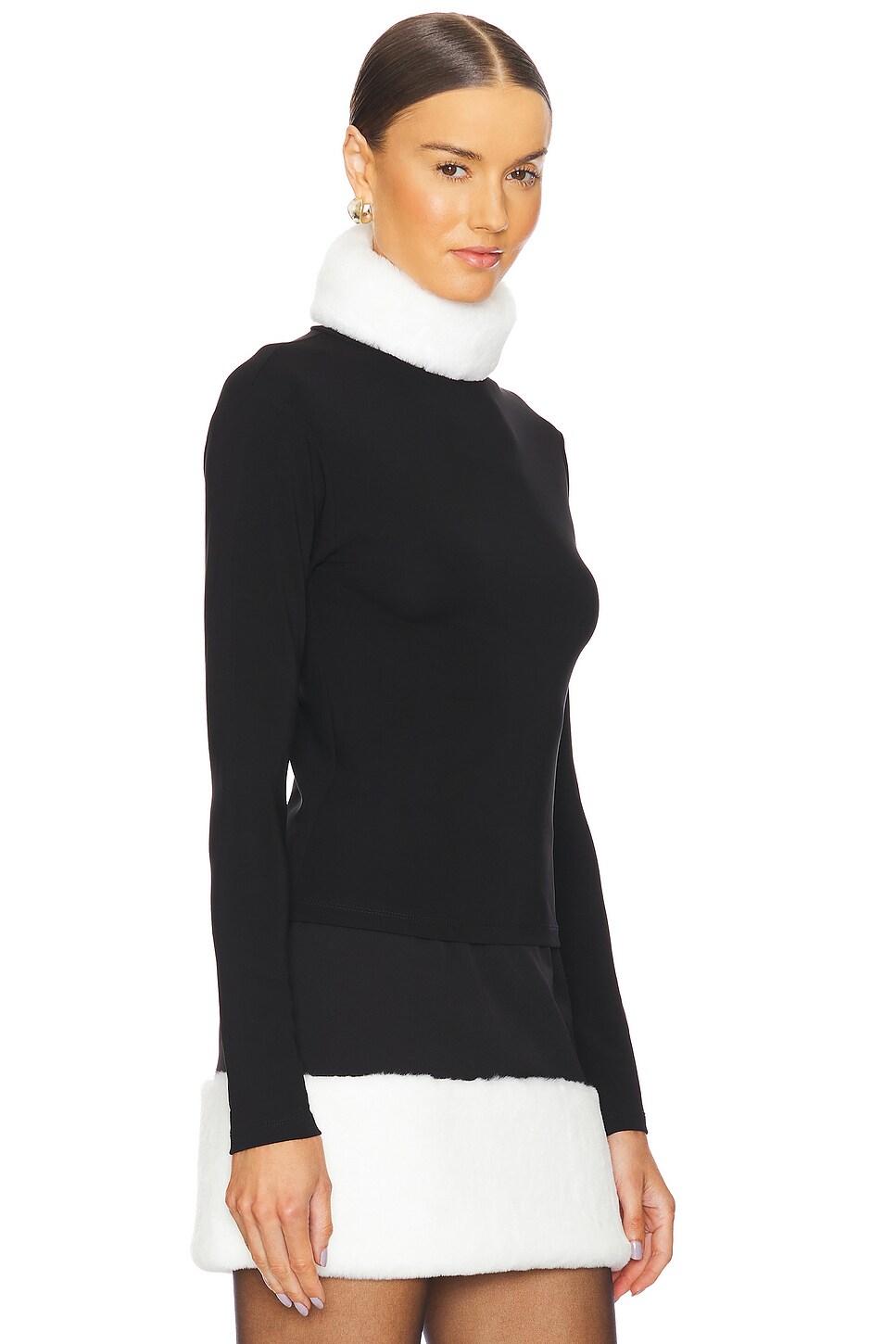 MISCREANTS Roll Neck Top With Faux Fur Trim in Black & White | REVOLVE