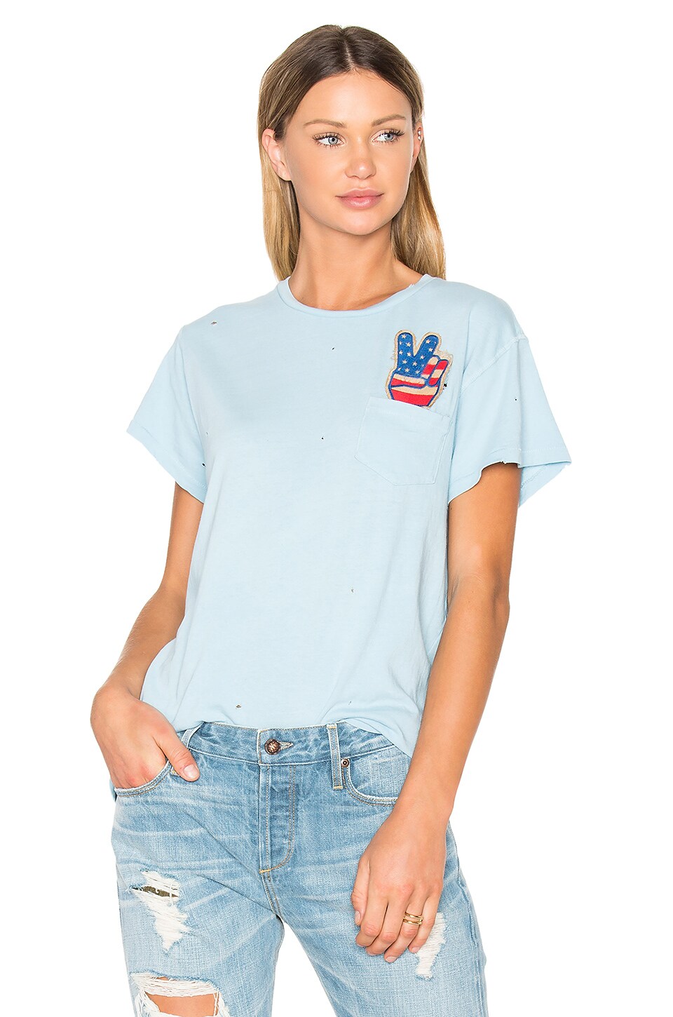 Madeworn Peace Pocket Patch Tee in Washed Blue | REVOLVE