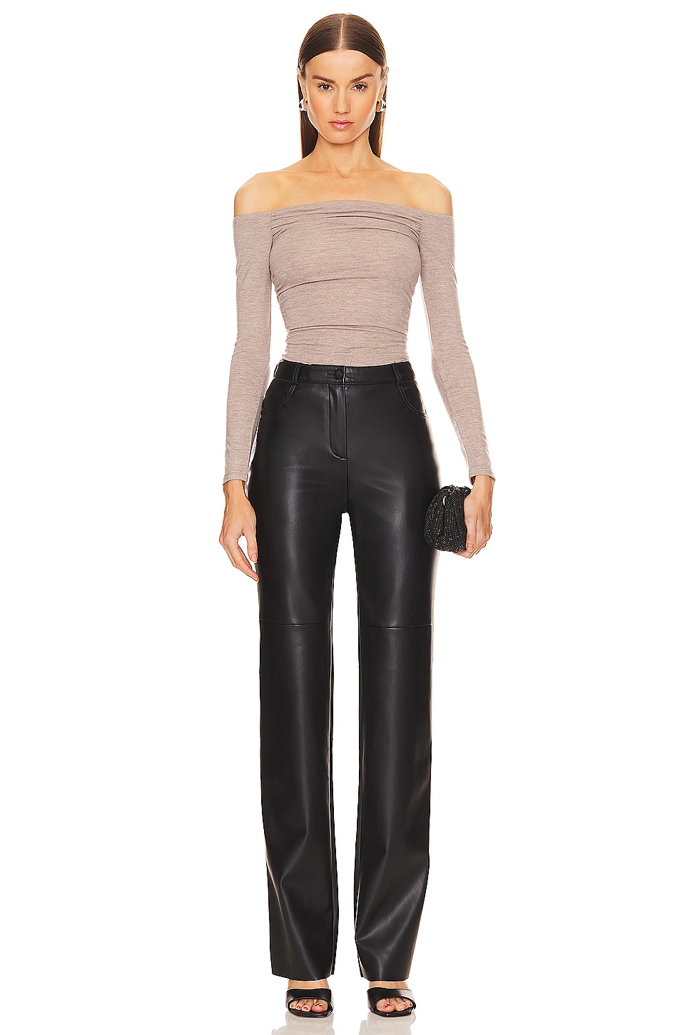 Michael Costello x REVOLVE Jace Off Shoulder Bodysuit in Taupe | REVOLVE