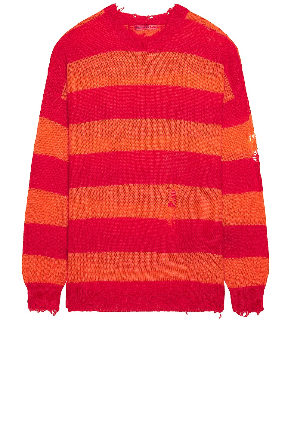 Members of the Rage Distressed Striped Sweater in Infrared | REVOLVE