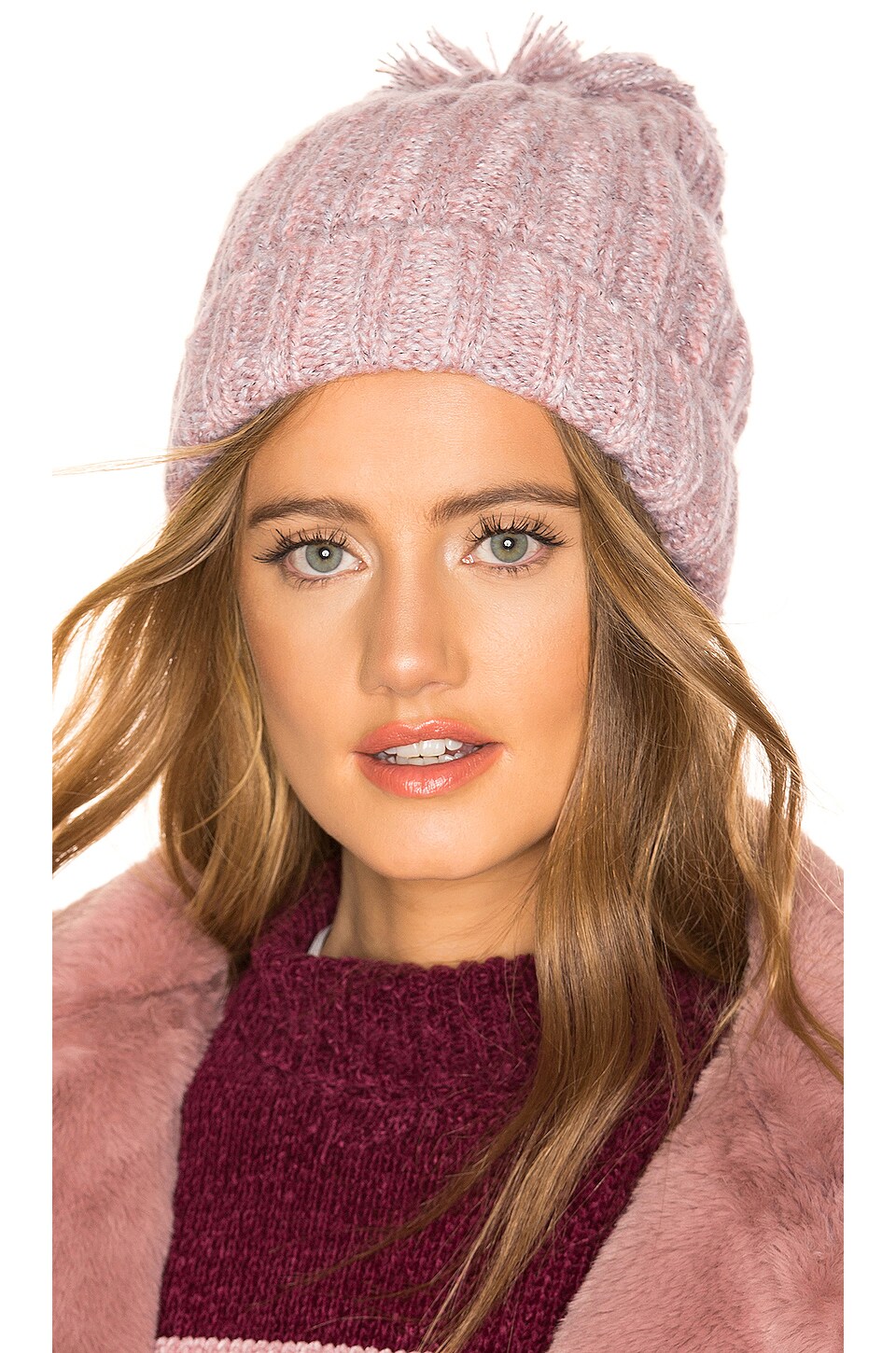 Michael Stars Poms Away Beanie in Whisper | REVOLVE