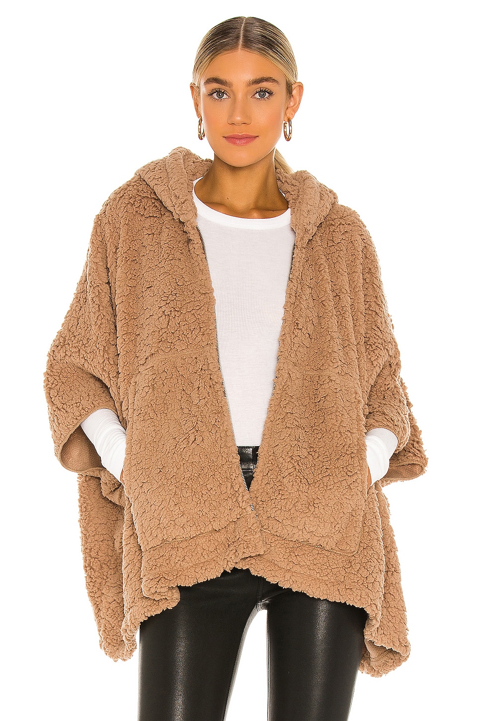 Michael Stars Harlow Faux Fur Hooded Ruana in Hazelnut | REVOLVE