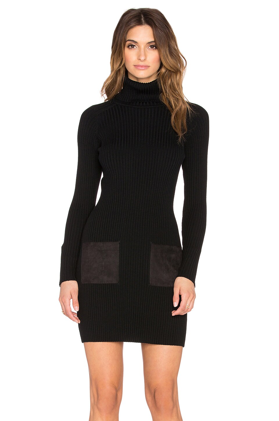 MILLY Slim Rib Suede Pocket Dress in Black | REVOLVE