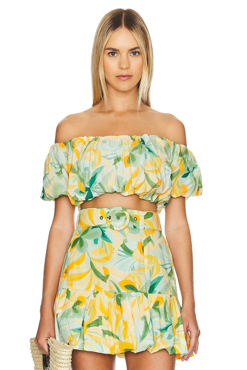MINKPINK Solstice Crop Top in Yellow Palm Print | REVOLVE